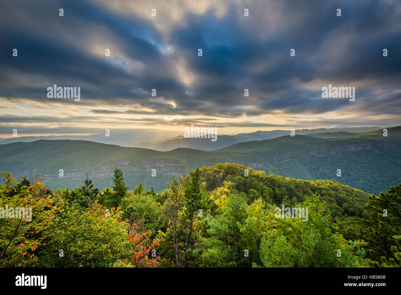 Evening view of the Blue Ridge Mountains from Table Rock, on the rim of ...