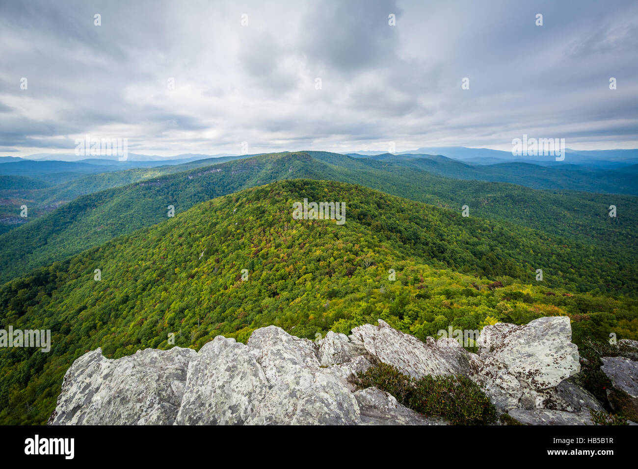 View of the Blue Ridge Mountains from Hawksbill Mountain, on the rim of ...