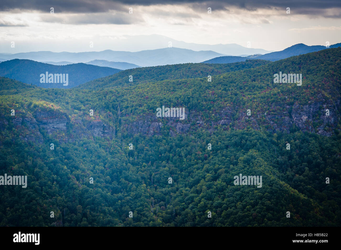 View of the Blue Ridge Mountains from Hawksbill Mountain, on the rim of ...