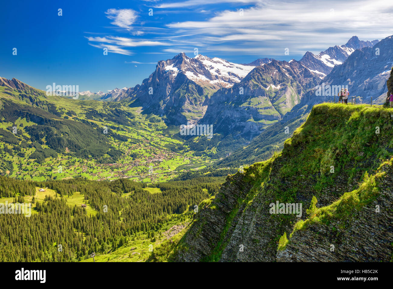 Grindelwald valley under Eiger, Jungfrau and Monch peeks in Swiss Alps ...
