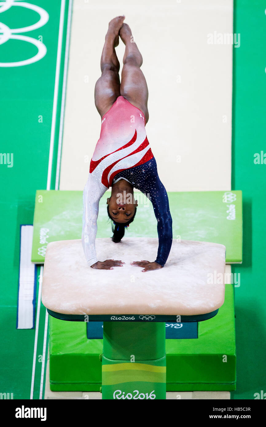 Rio de Janeiro, Brazil. 9 August 2016. Simone Biles (USA) performs the ...