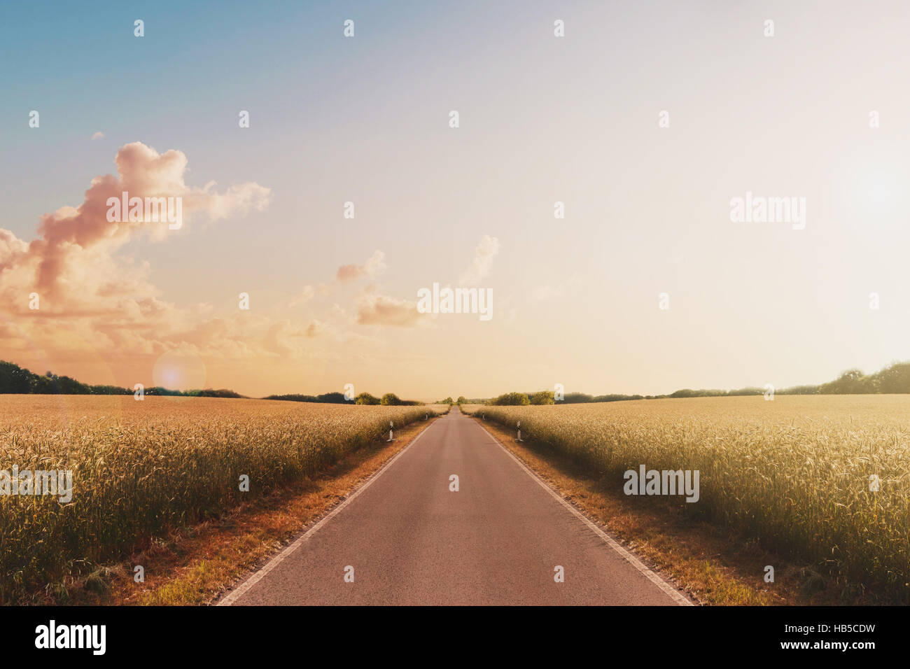 empty, straight road in rural landscape Stock Photo - Alamy