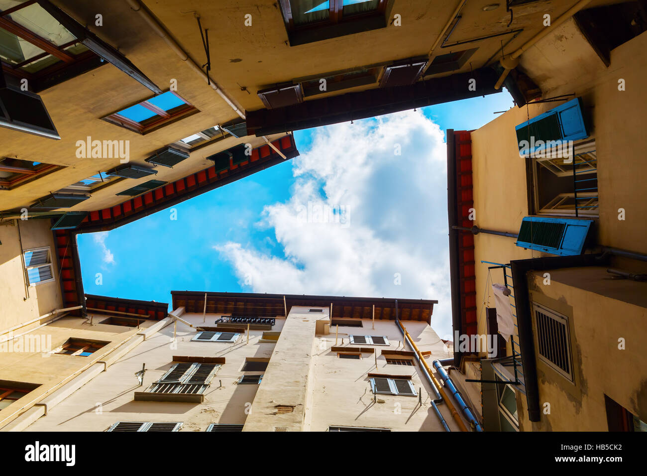 low angle view in a courtyard in the old town of Florence, Italy Stock ...
