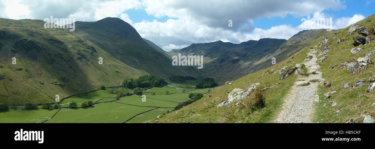 Mountain Path to Helvellyn along Grisedale Valley in The Lake District ...