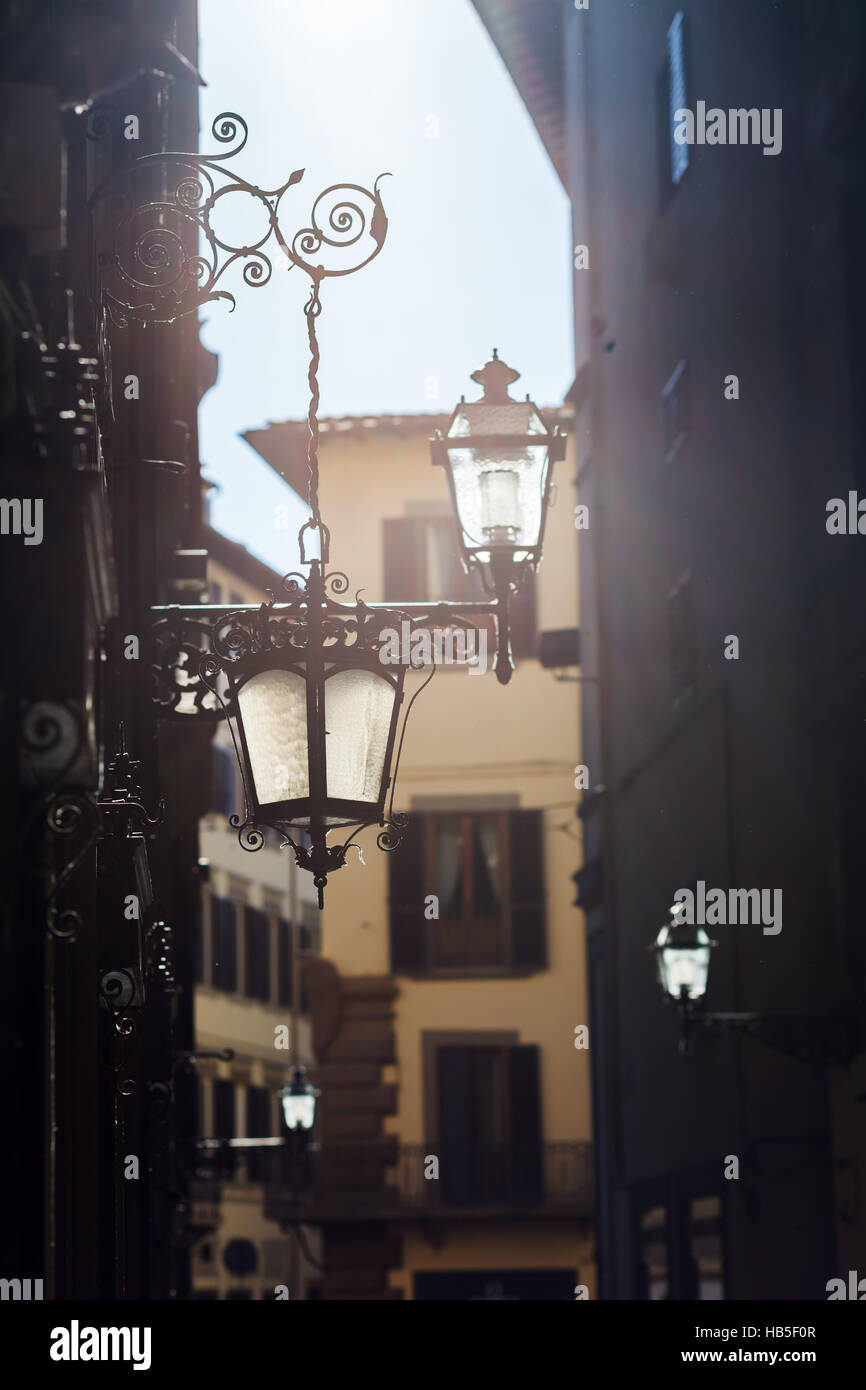 antique street lamps in Florence, Italy, in backlit Stock Photo - Alamy