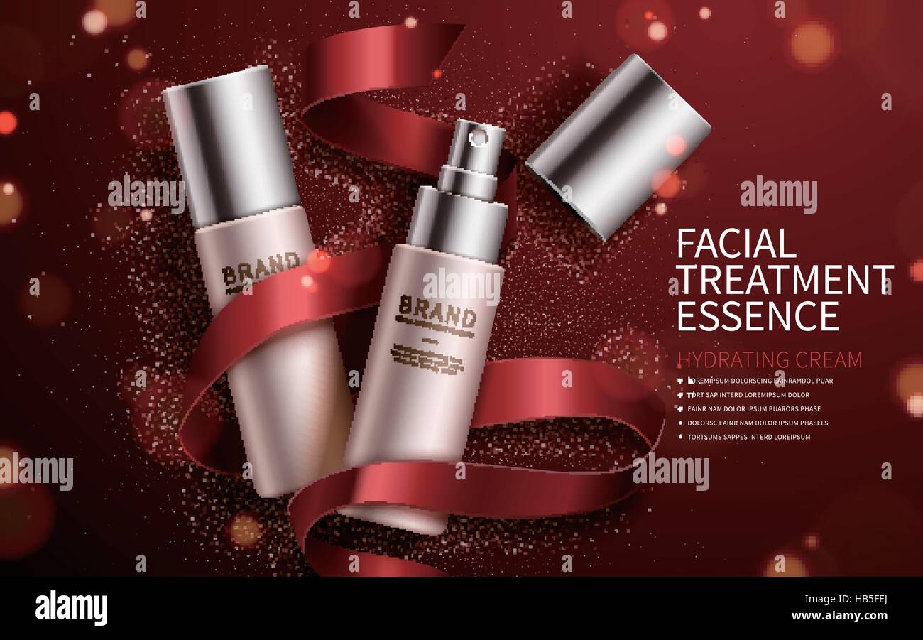 Exquisite cosmetic ads, facial treatment essence set for annual sale or ...