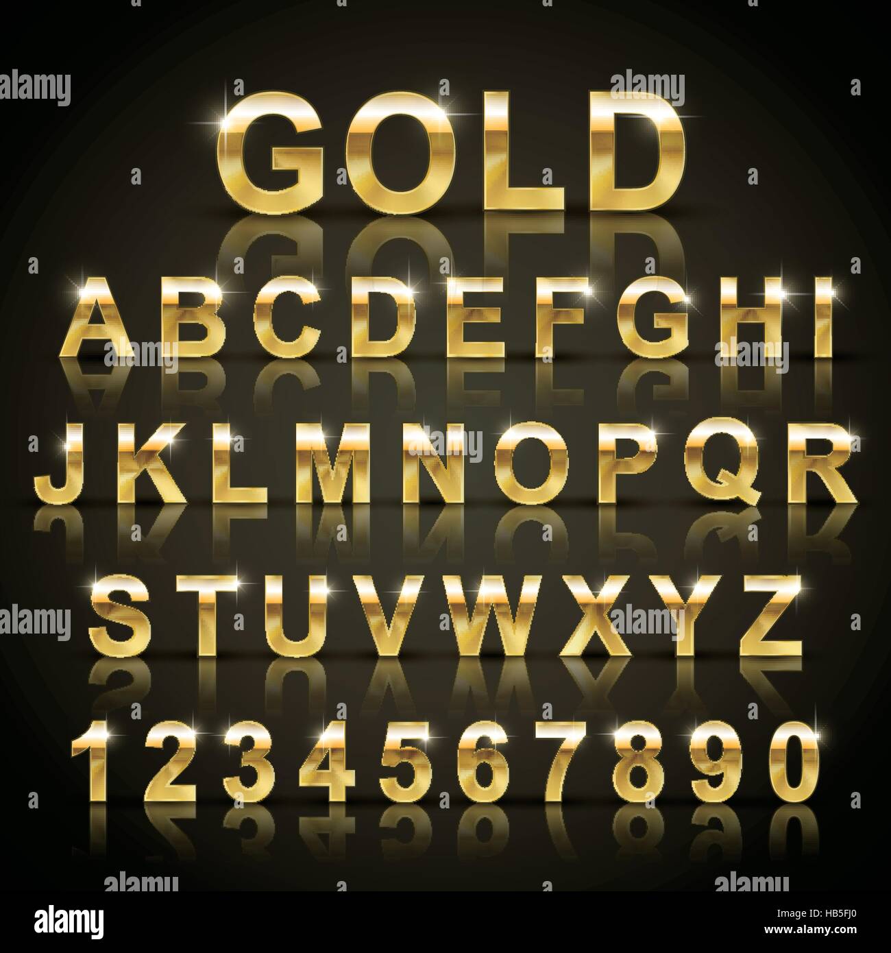 glossy golden font design set over black background Stock Vector Image ...