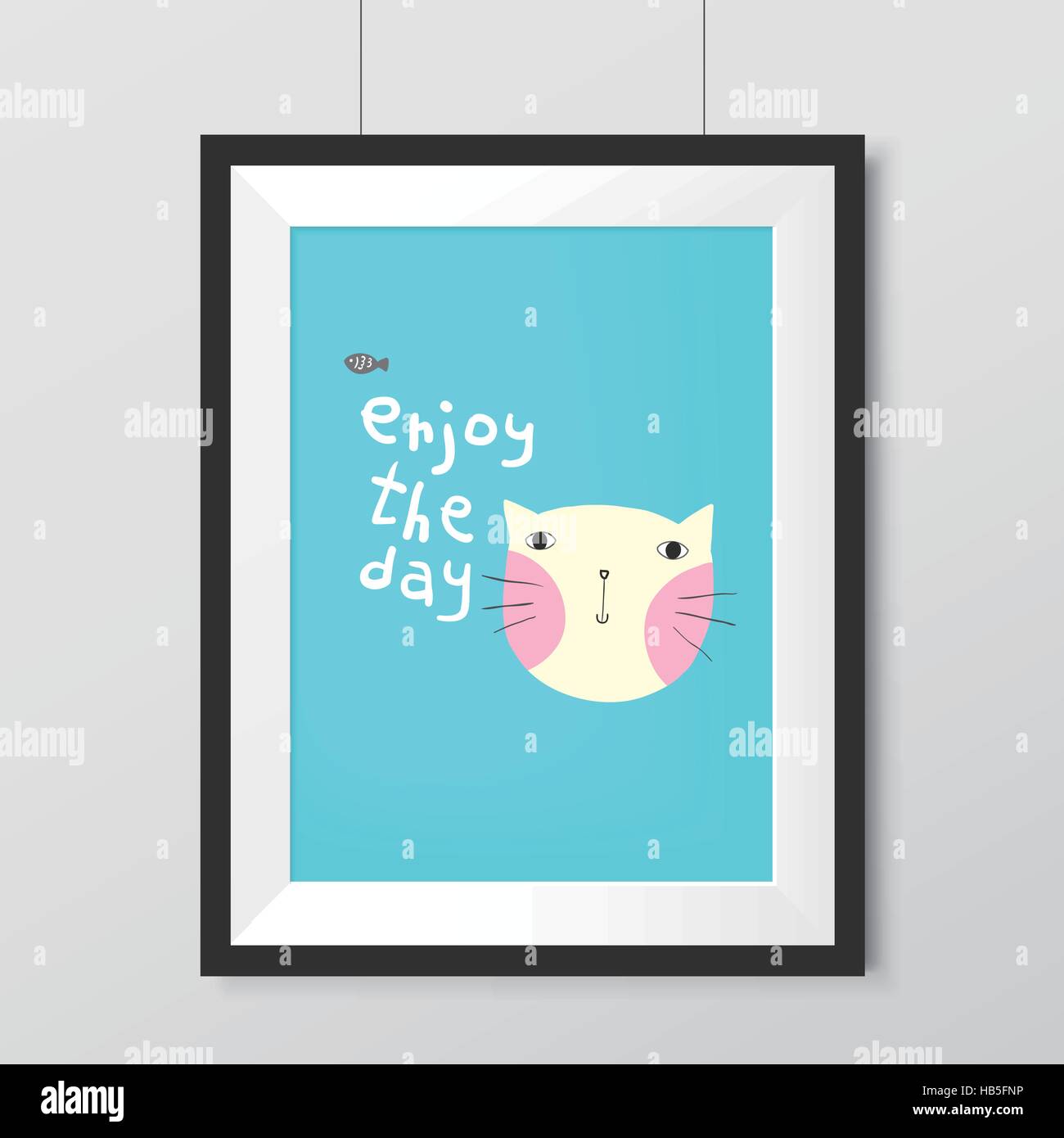 adorable painting with lovely cat hanging on the wall Stock Vector ...