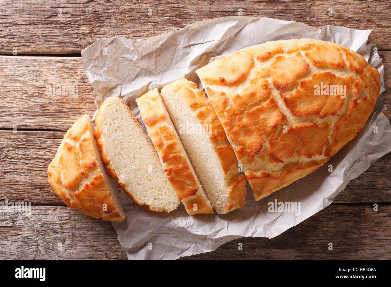 Dutch crunch bread sliced close-up on the table. Horizontal view from ...