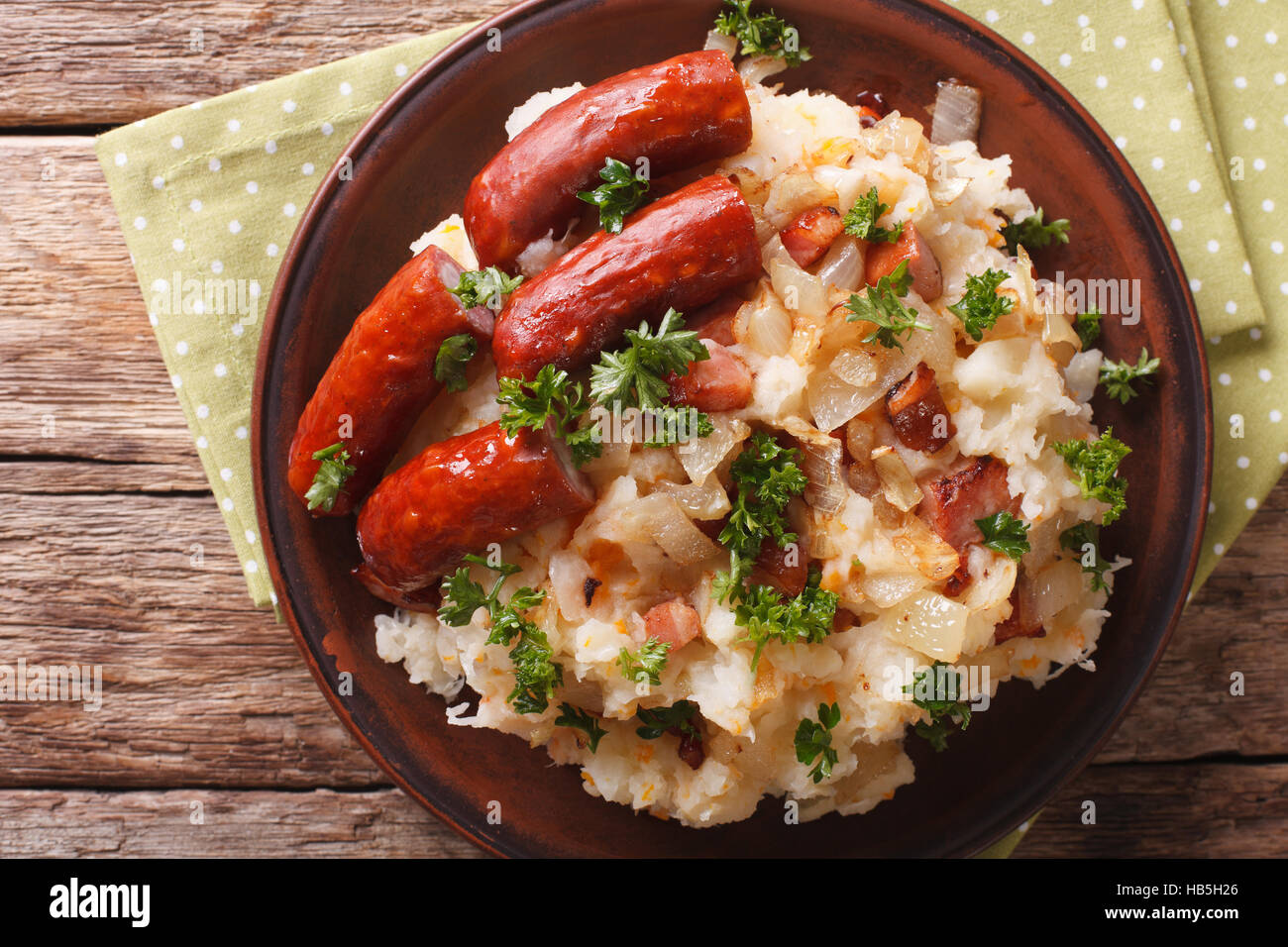 Dutch cuisine: stamppot from potatoes, sauerkraut and carrots, with ...