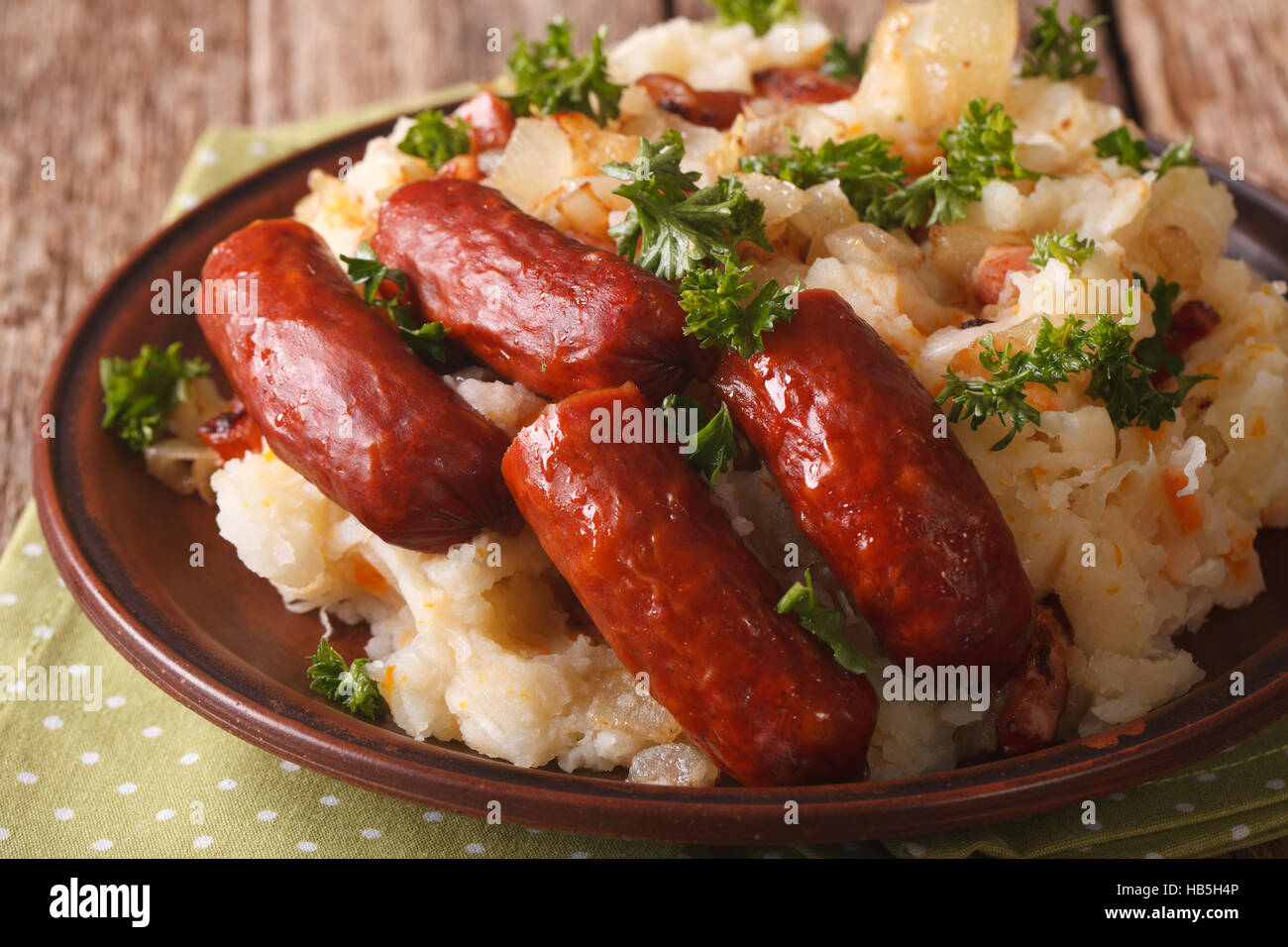 Dutch cuisine: stamppot from potatoes, sauerkraut and carrots, with ...