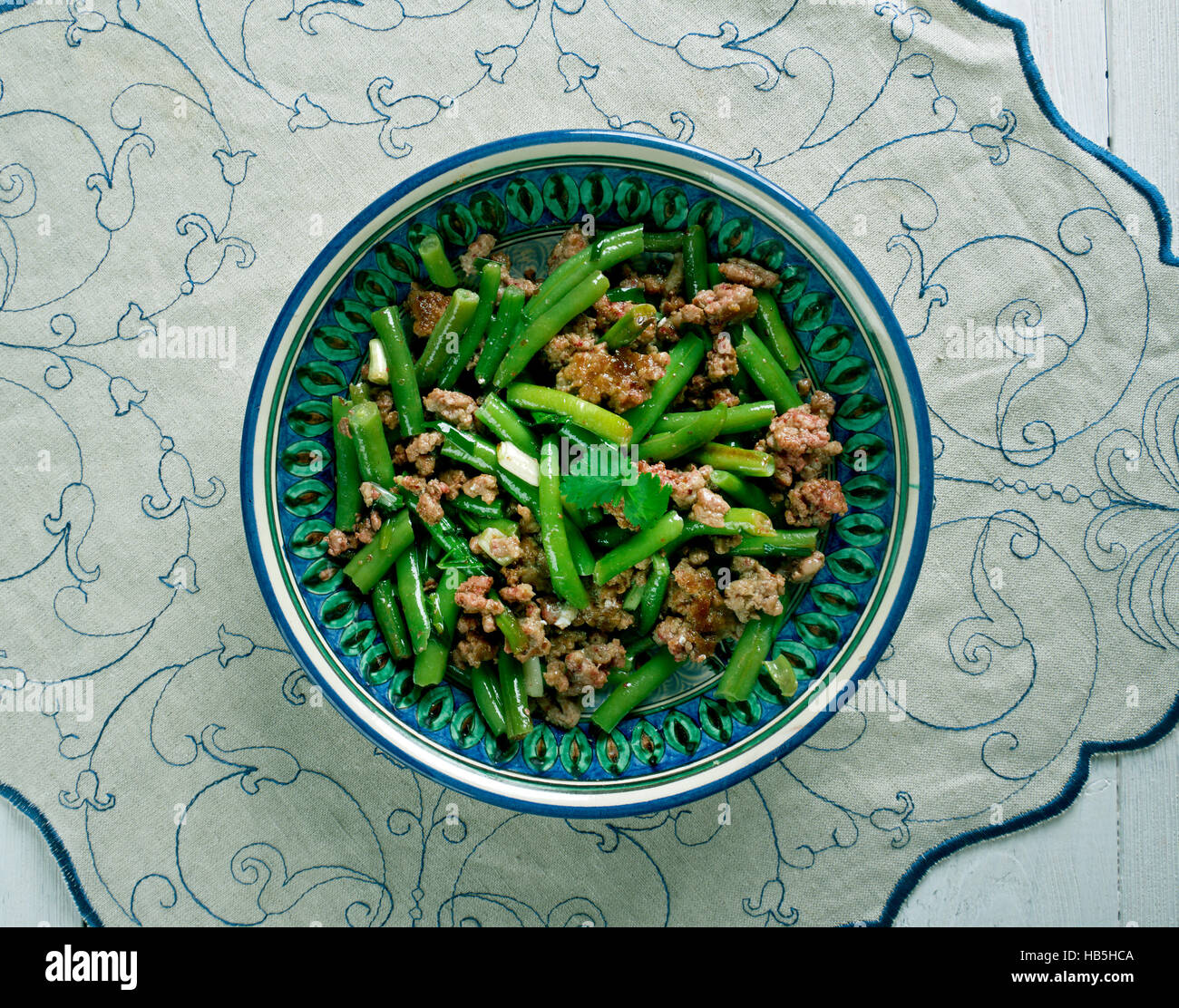 Tender Green Beans with Meat Stock Photo - Alamy