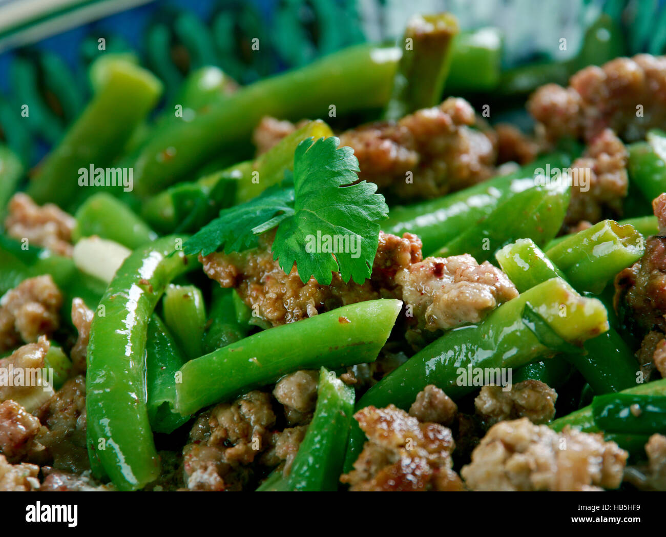 Tender Green Beans with Meat Stock Photo - Alamy
