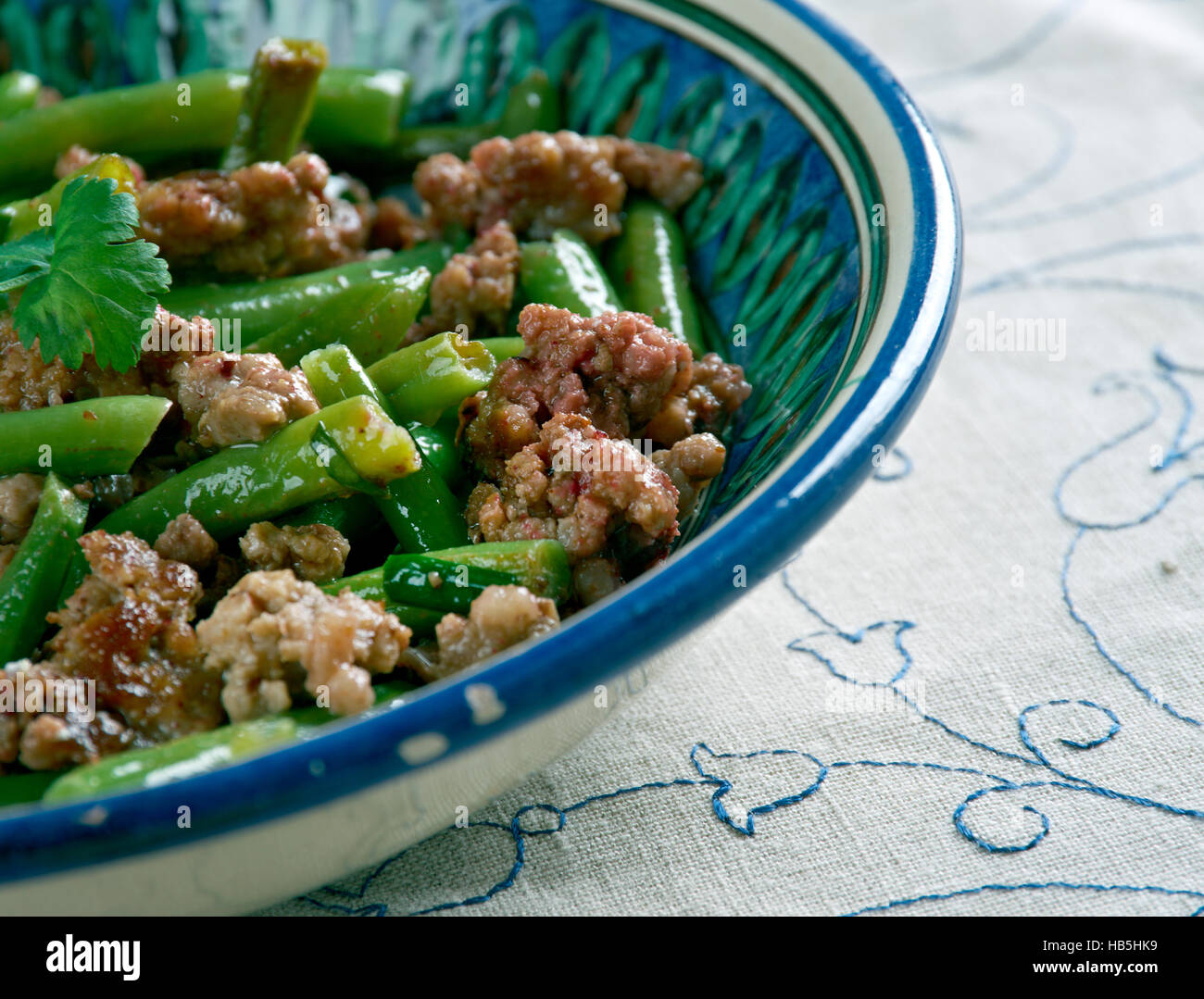 Tender Green Beans with Meat Stock Photo - Alamy
