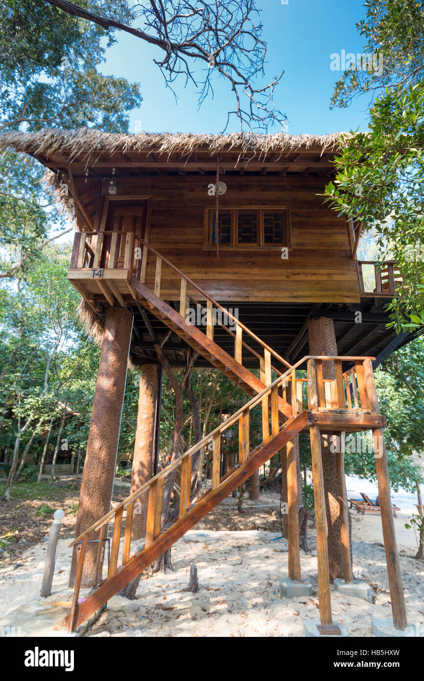 Summer beach tree house on tropical Koh Rong island, Cambodia Stock ...