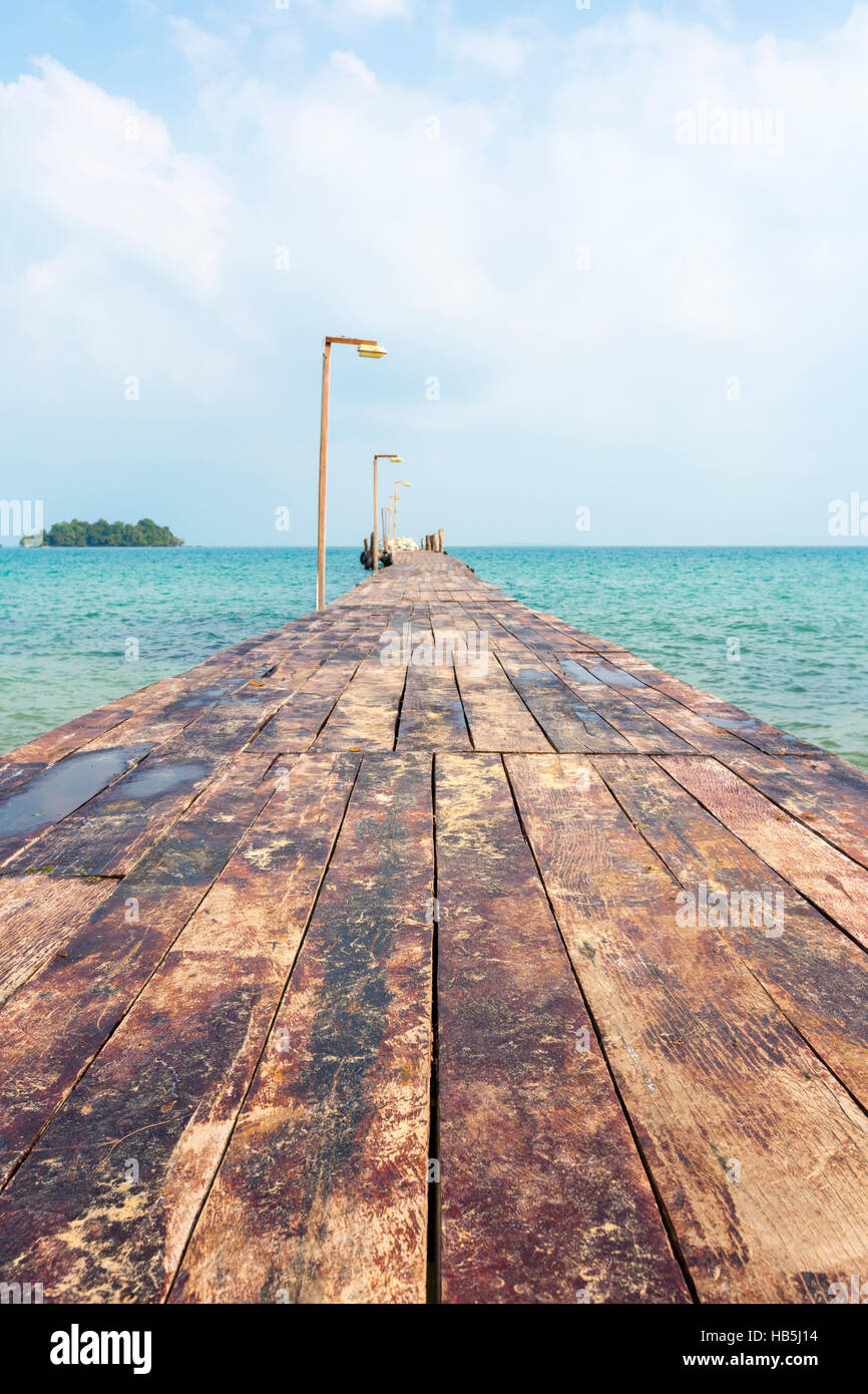 Wooden pier at Koh Rong island, Cambodia, South East Asia Stock Photo ...