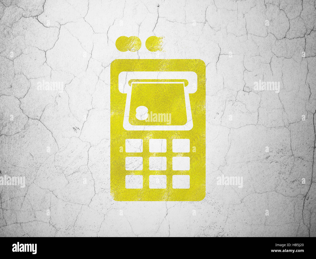 Banking concept: Yellow ATM Machine on textured concrete wall ...