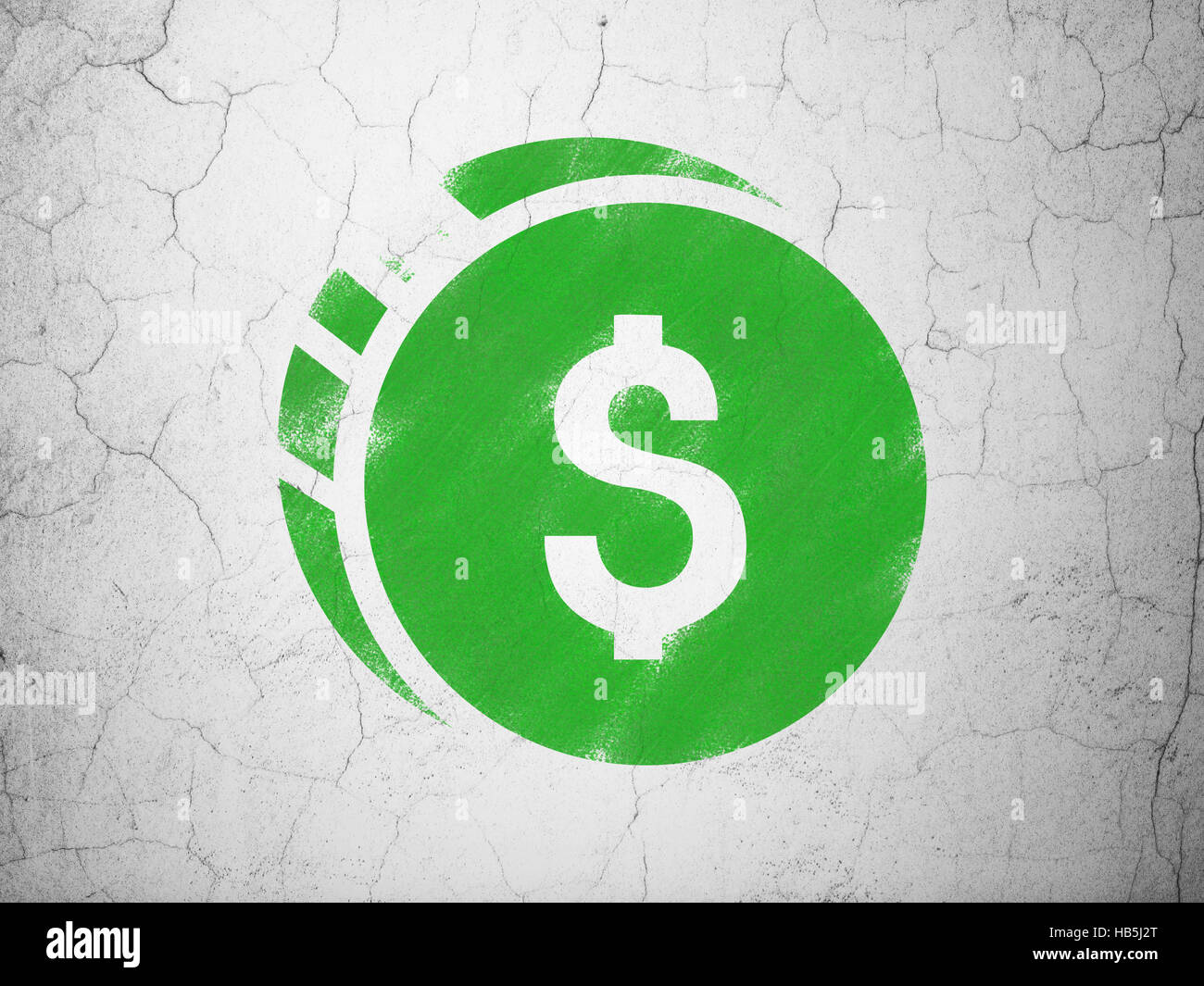 Money concept: Green Dollar Coin on textured concrete wall background ...