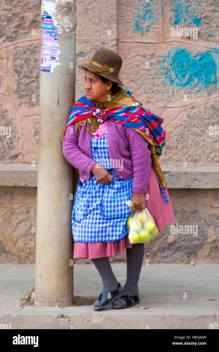 Old Aymara woman in Tupiza with traditional clothes, Bolivia Stock ...