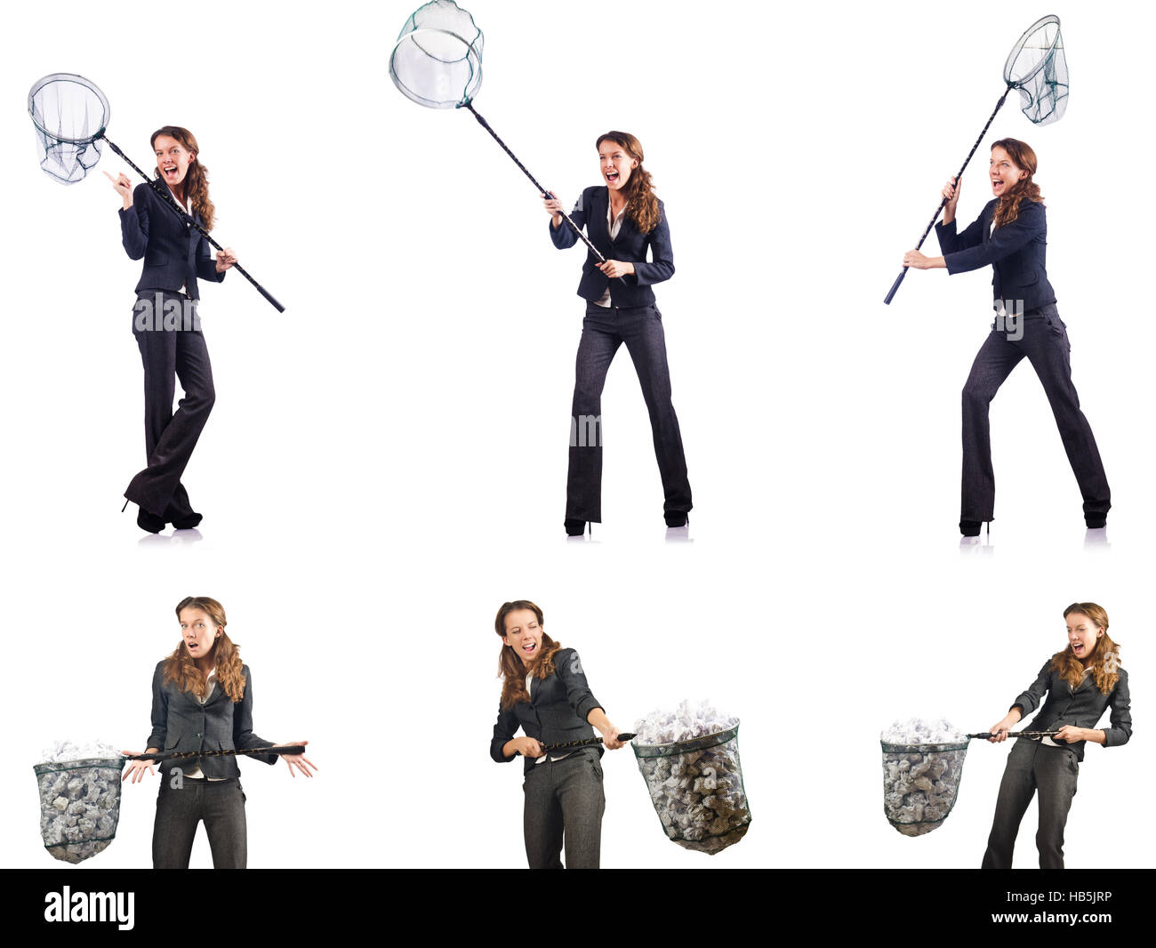 Woman with catching net and papers Stock Photo - Alamy