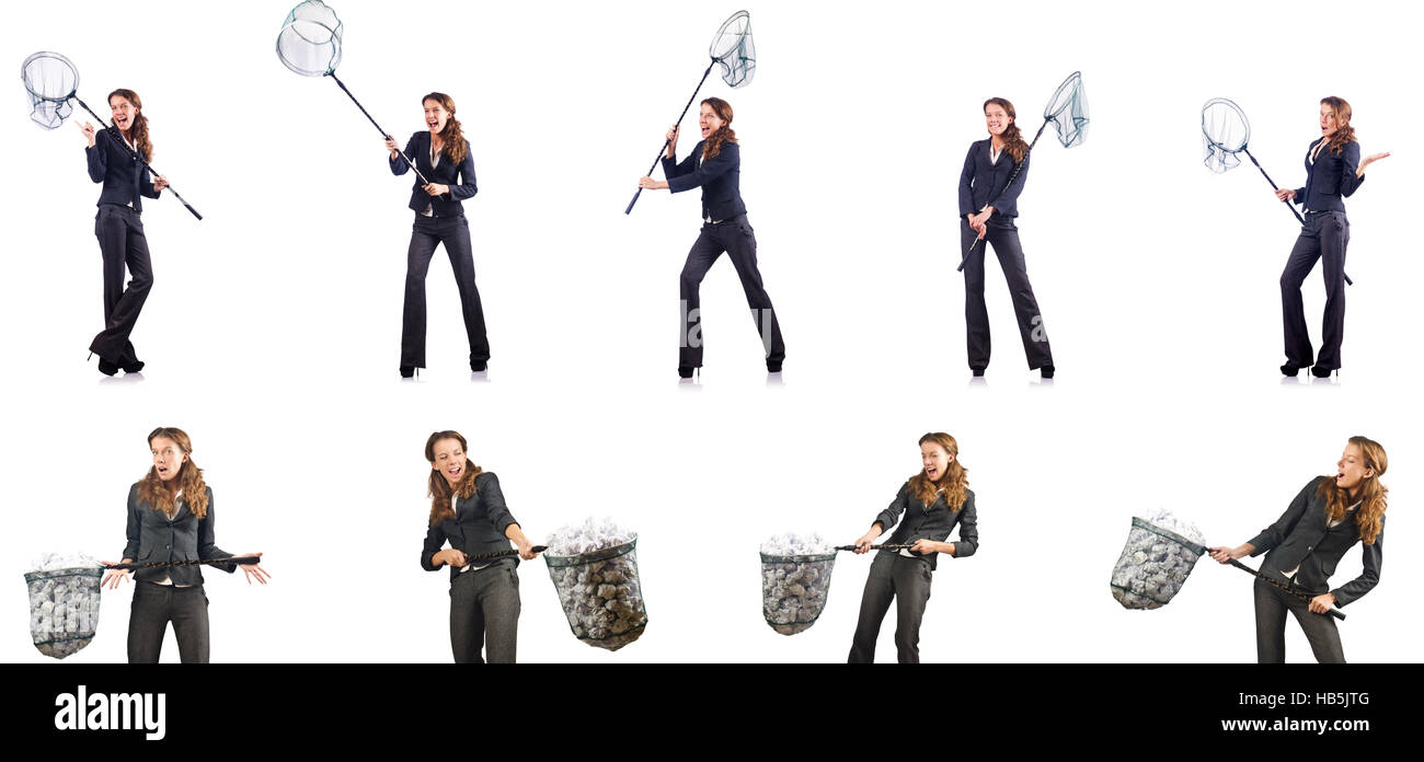 Woman with catching net and papers Stock Photo - Alamy