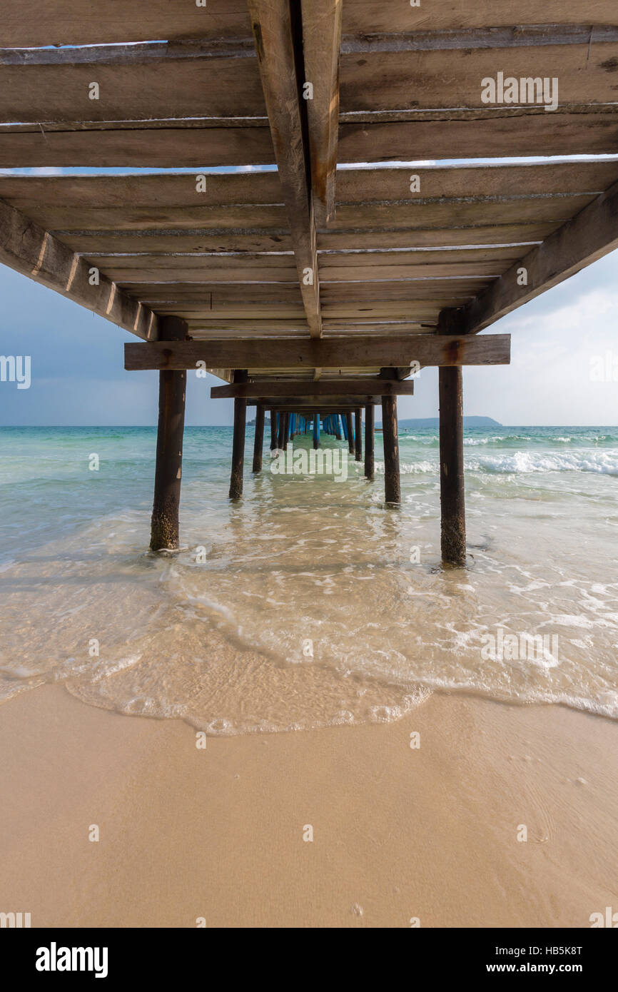 Wooden pier at Koh Rong island, Cambodia, South East Asia Stock Photo ...