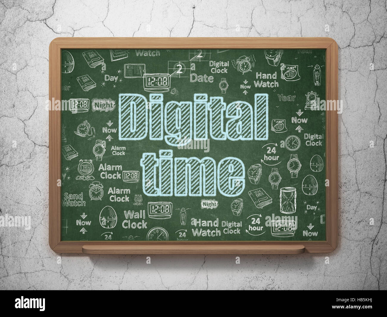 Timeline concept: Digital Time on School board background Stock Photo ...
