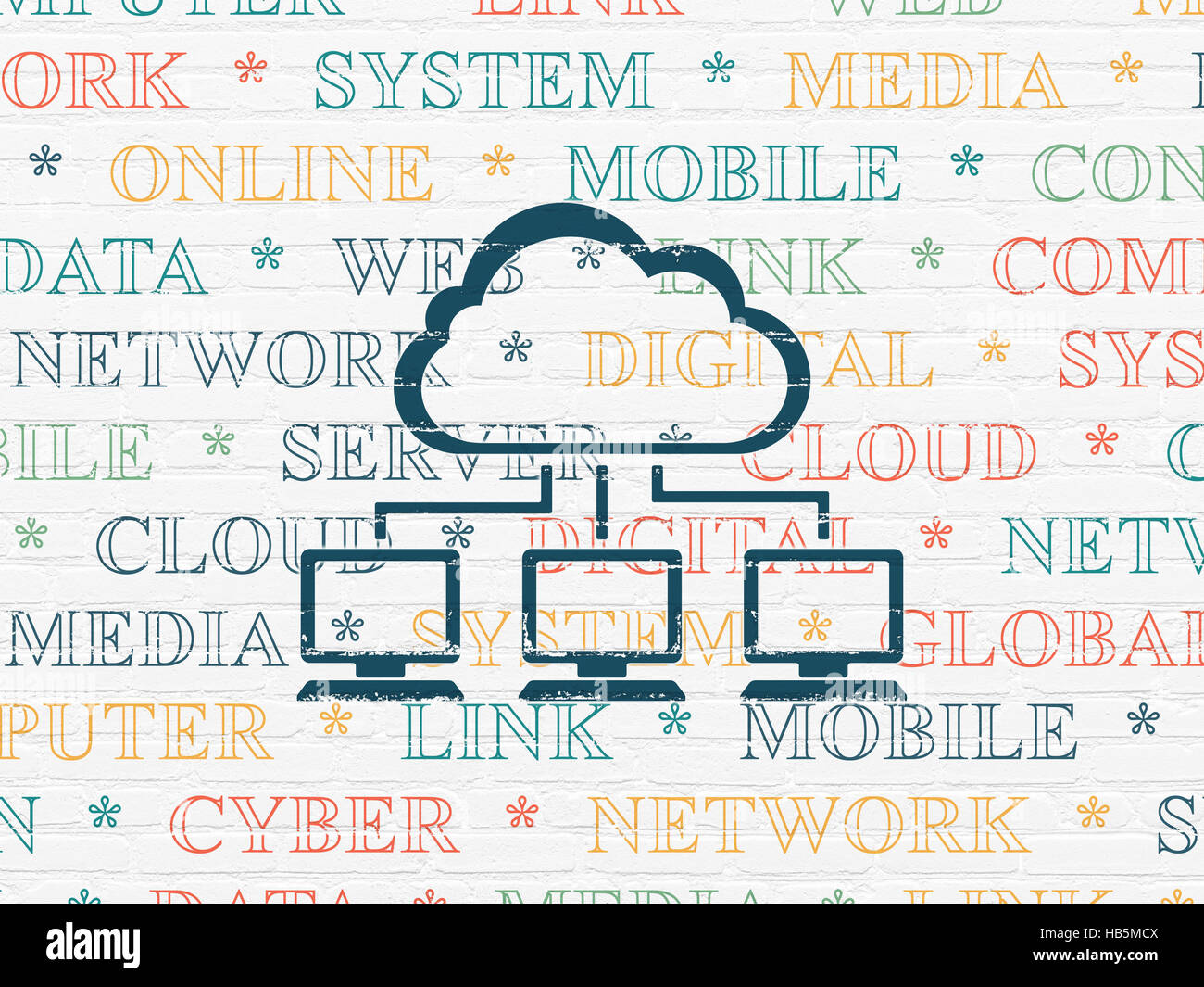 Cloud technology concept: Cloud Network on wall background Stock Photo ...
