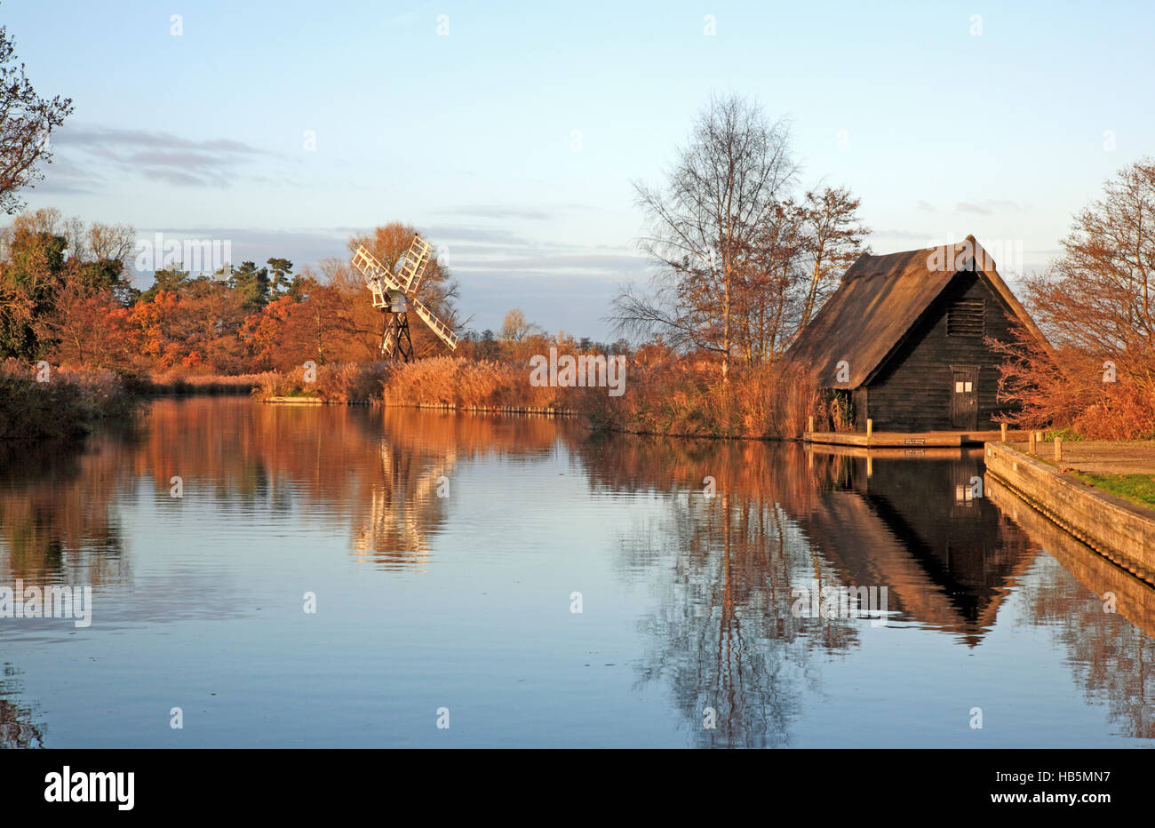 A tranquil view of the River Ant on the Norfolk Broads in autumn by How ...