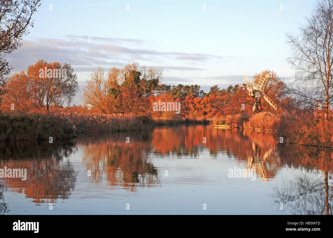 A quiet corner of the River Ant on the Norfolk Broads in autumn near ...