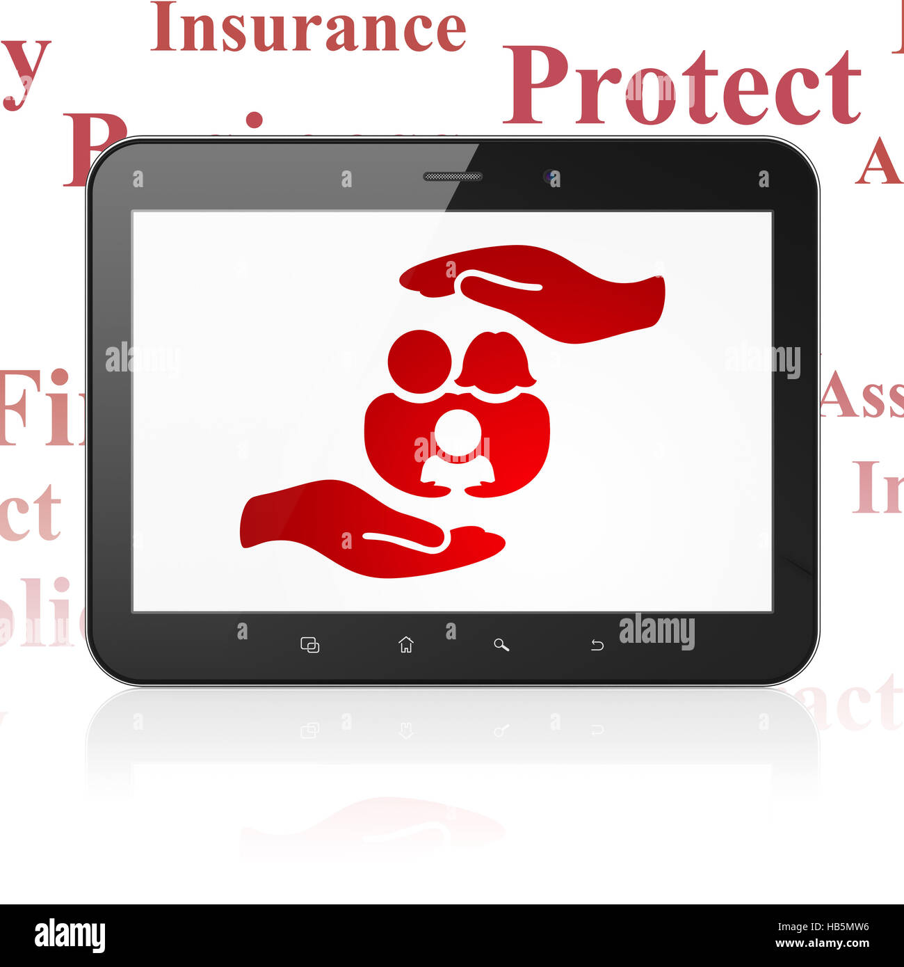 Insurance concept: Tablet Computer with Family And Palm on display ...