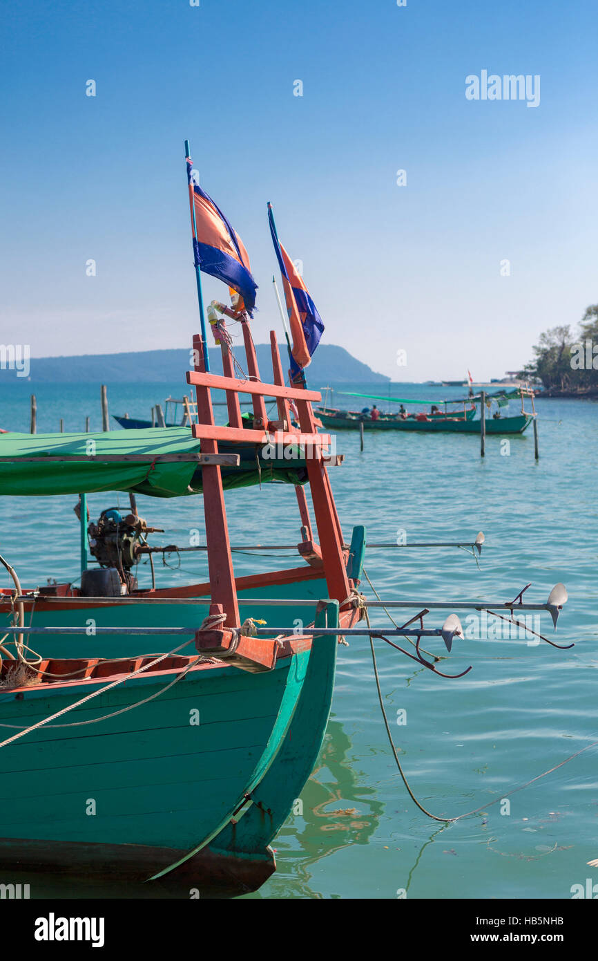Sea view with khmer boats, beach of Koh Rong. Cambodia Stock Photo - Alamy