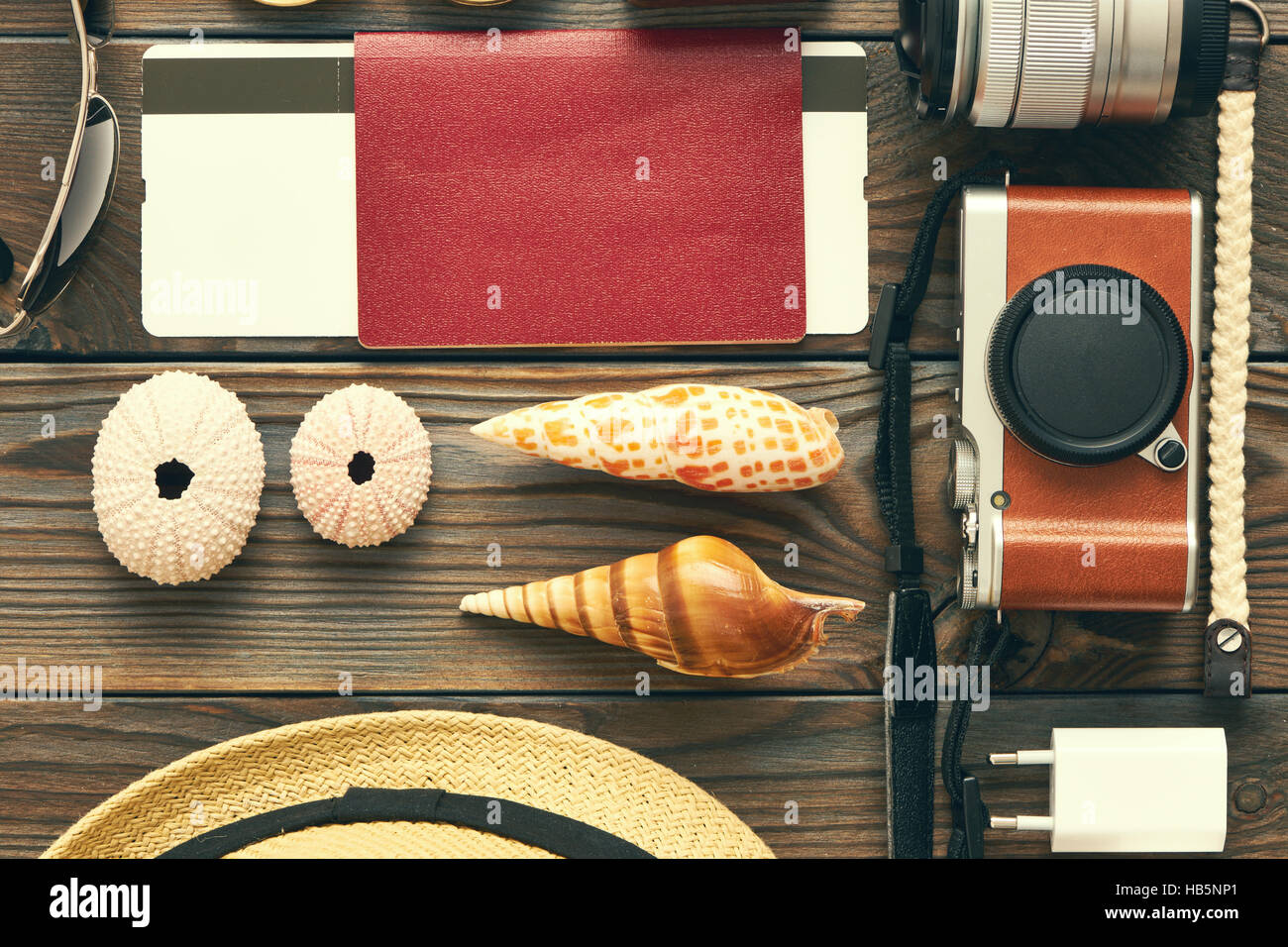 Travel items flat lay Stock Photo - Alamy