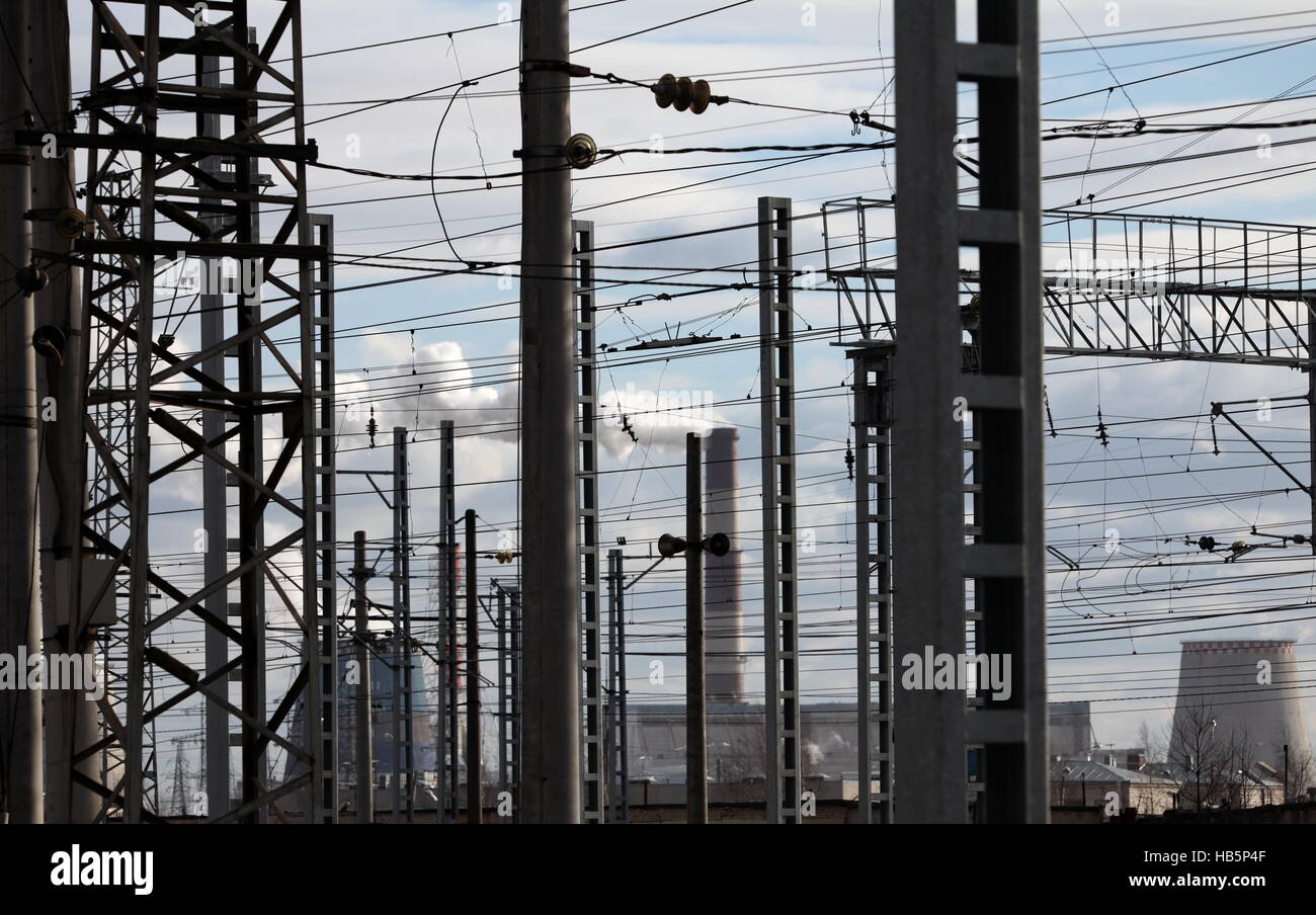 wires industrial landscape Stock Photo - Alamy