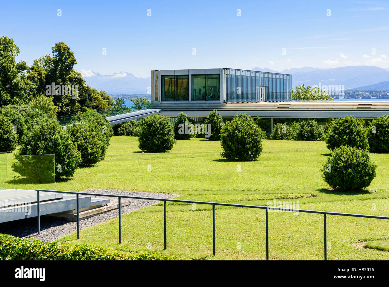 The land side glass facade of the UEFA headquarters in Nyon ...