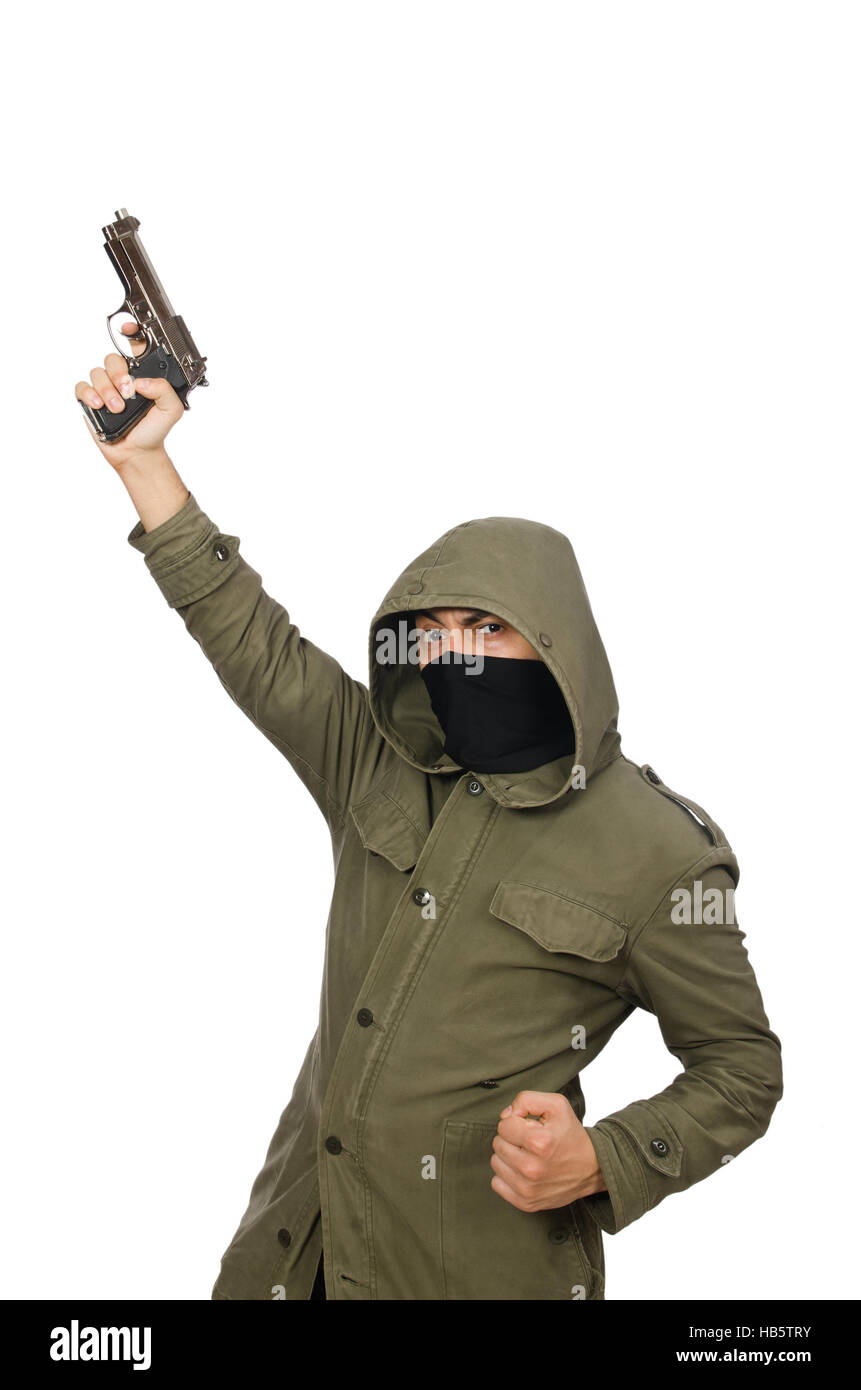 Masked man in criminal concept on white Stock Photo - Alamy