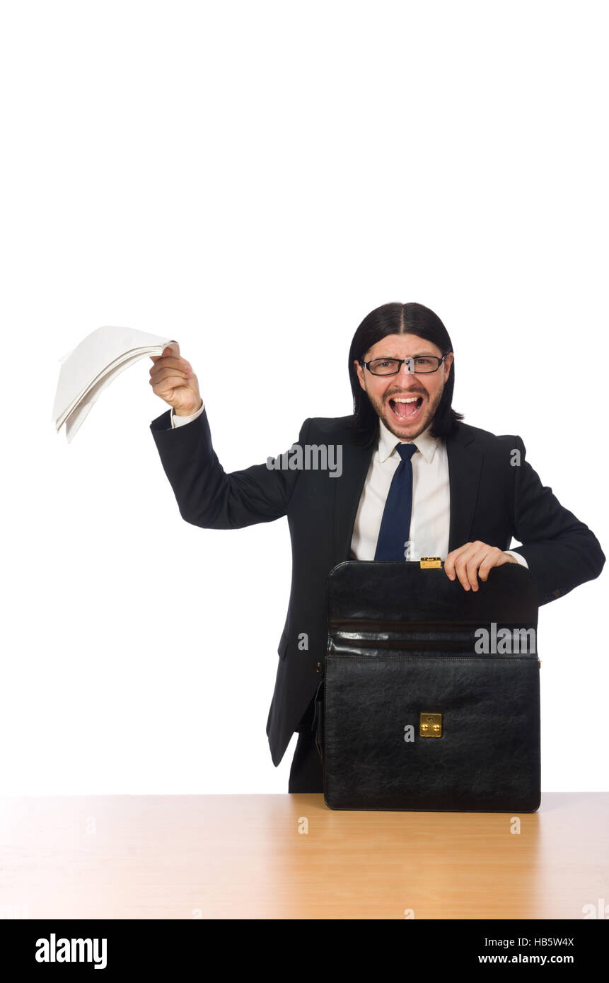 Businessman at workplace isolated on white Stock Photo - Alamy