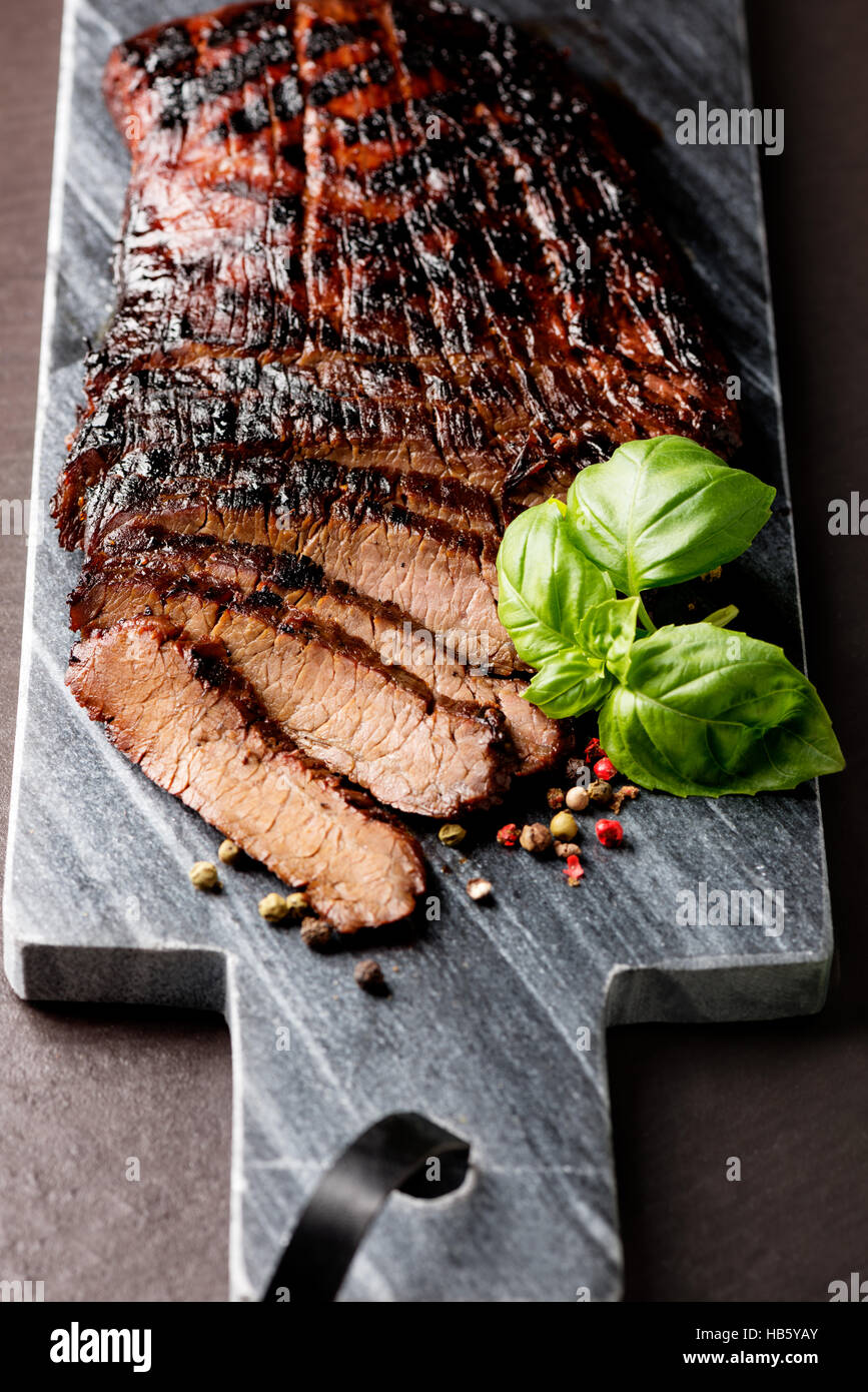 sliced medium grilled beef steak Stock Photo - Alamy