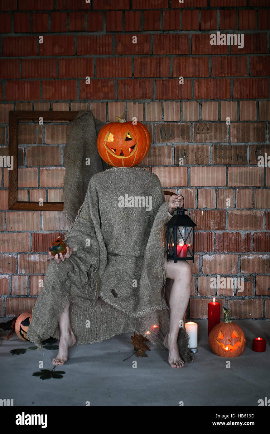 pumpkin head monster horror indoor Stock Photo - Alamy