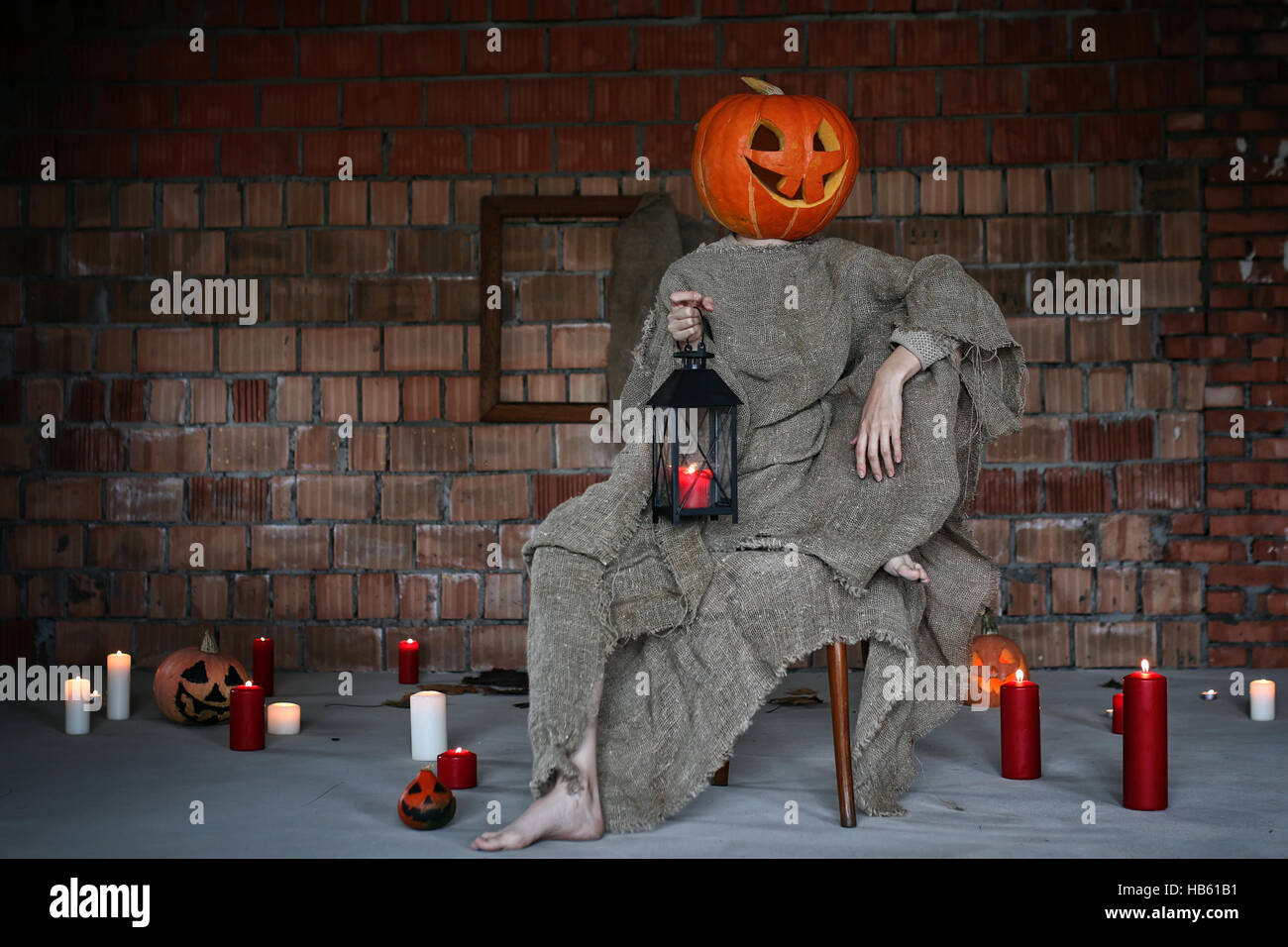 pumpkin head monster horror indoor Stock Photo - Alamy