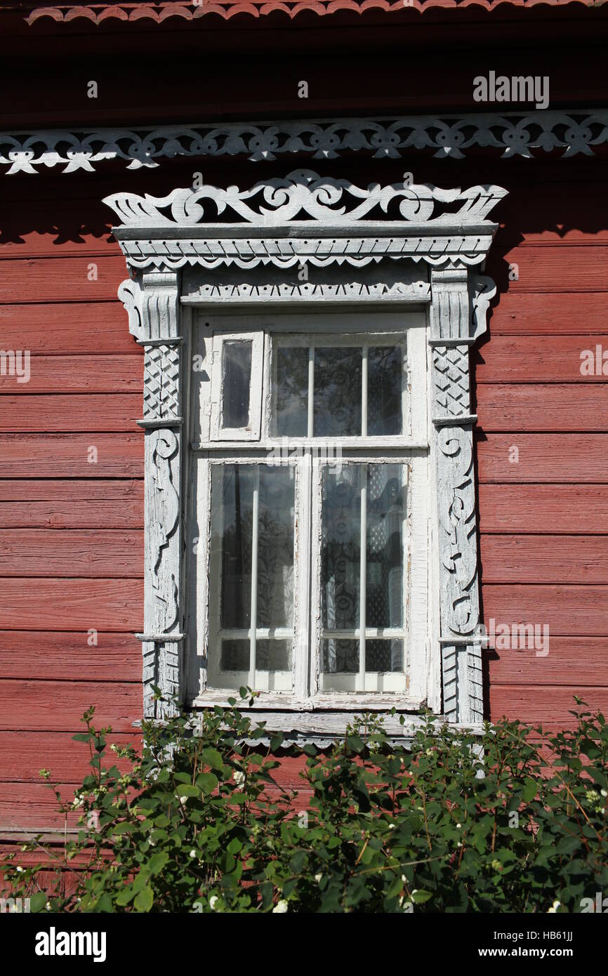 carvings window log farmhouse Stock Photo - Alamy