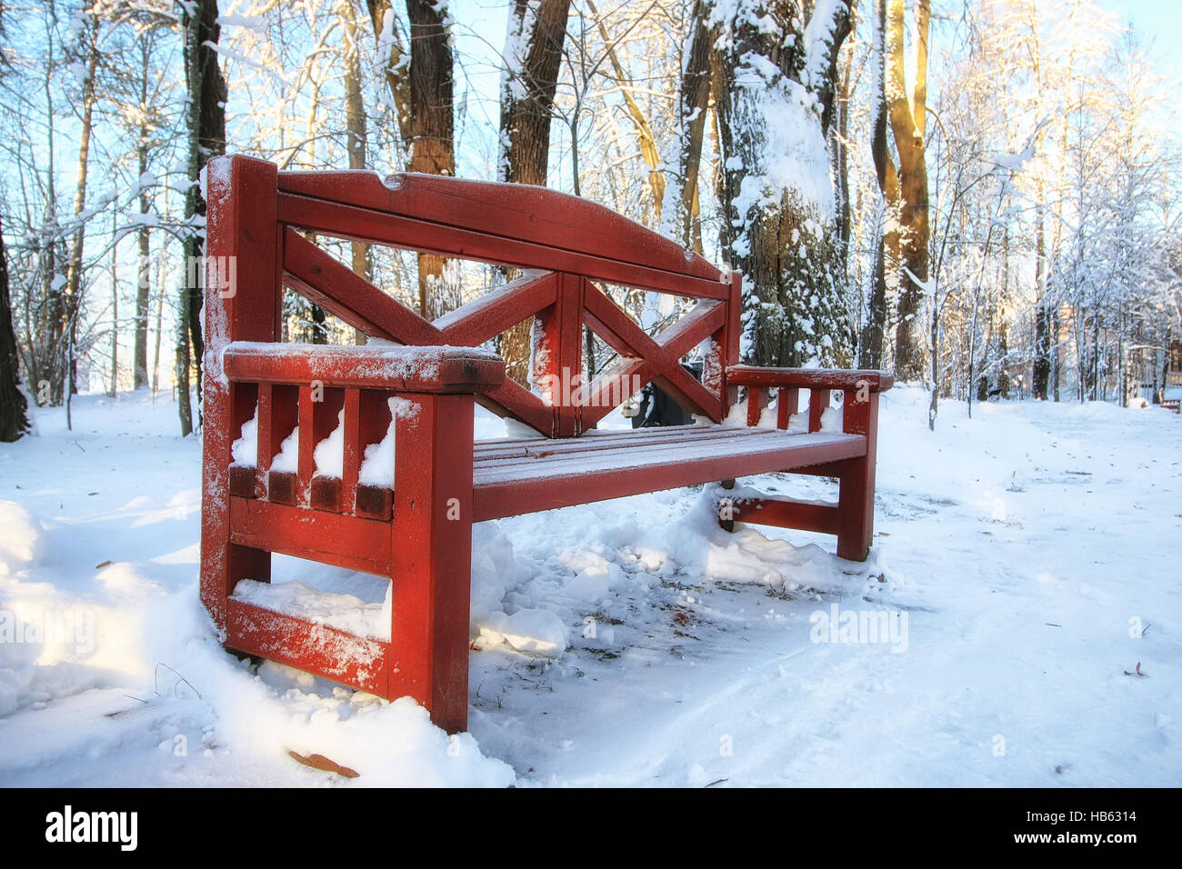 wood bench in winter Stock Photo - Alamy