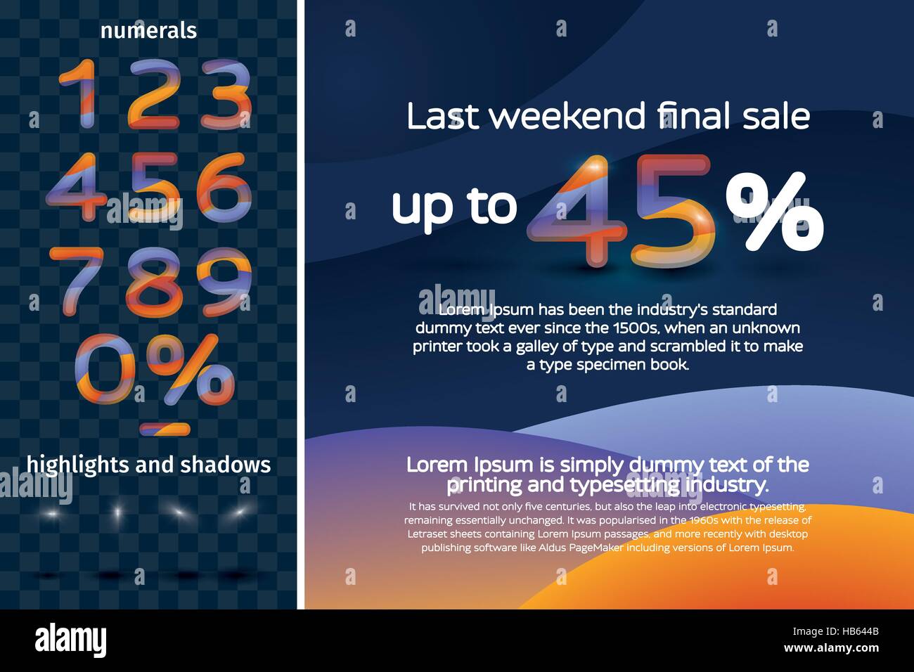 Set stylish numerals with color gradient. Set highlights and shadows ...