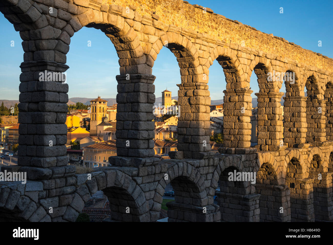 The old town of Segovia, seen through the arches of the 1st century ...