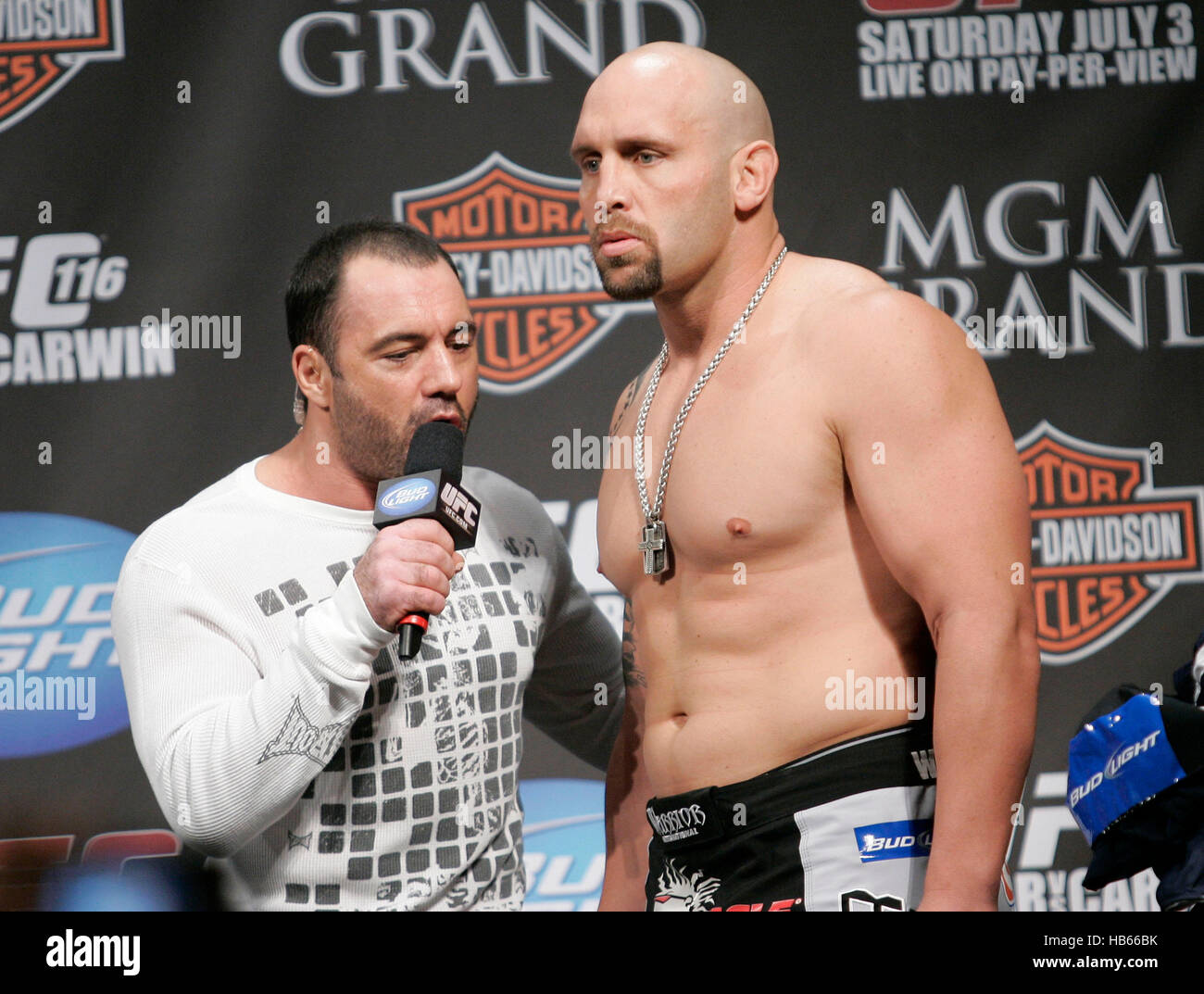 UFC fighter Shane Carwin, right, is interviewed by Joe Rogan at the ...