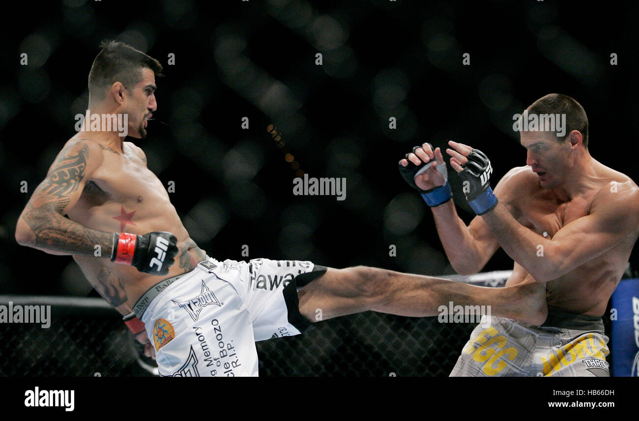UFC fighter Kendall Grove, left, fights, Goran Reljic at UFC 116 at the ...