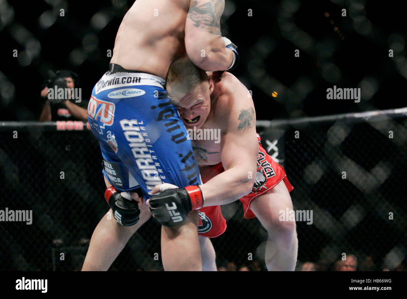 UFC fighter Brock Lesnar, right, fights Shane Carwin at UFC 116 at the ...