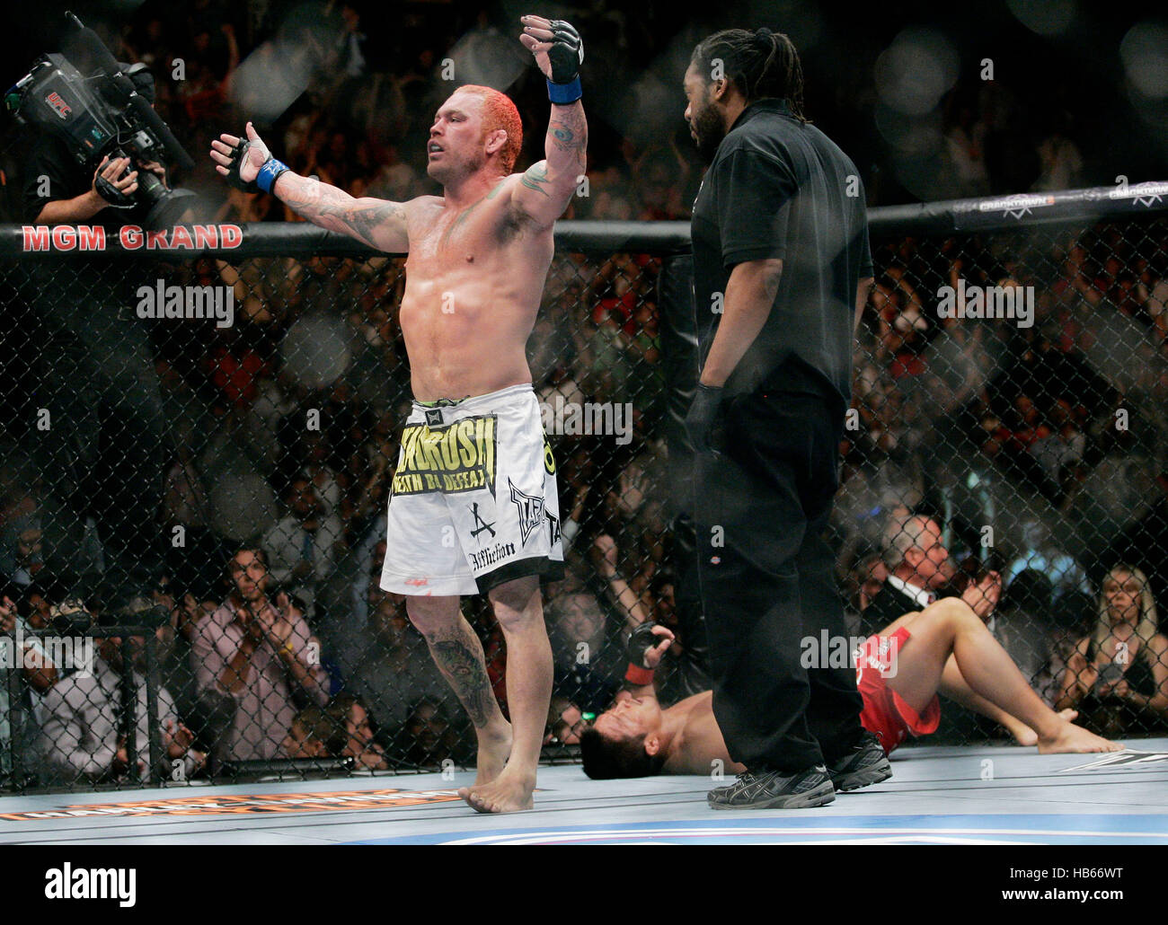 UFC fighter Chris Leben celebrates his victory over Yoshihiro Akiyama ...