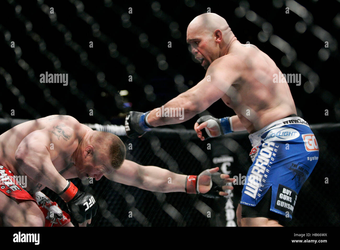 UFC fighter Brock Lesnar, left, fights Shane Carwin at UFC 116 at the ...