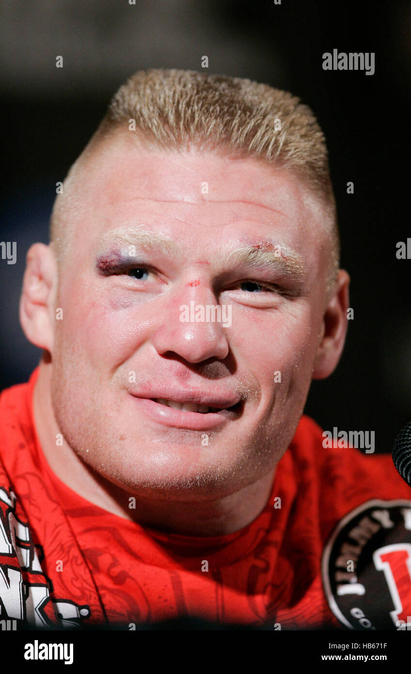 UFC fighter Brock Lesnar at a press conference after UFC 116 at the ...